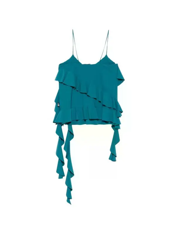 Moschino Ruffled Spaghetti Strap V-neck Top - Blue