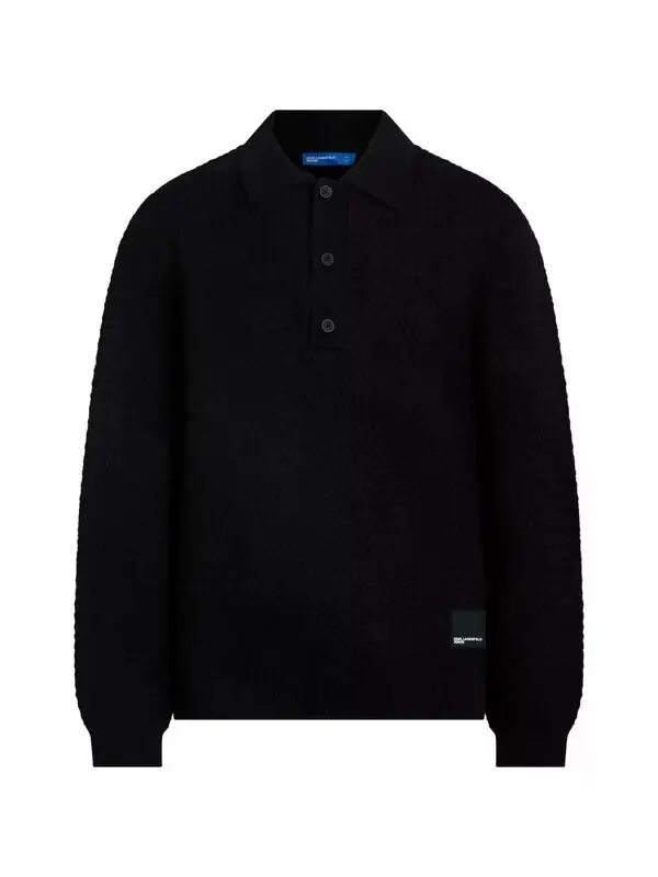 Karl Lagerfeld Long-sleeved Knit Polo - Black
