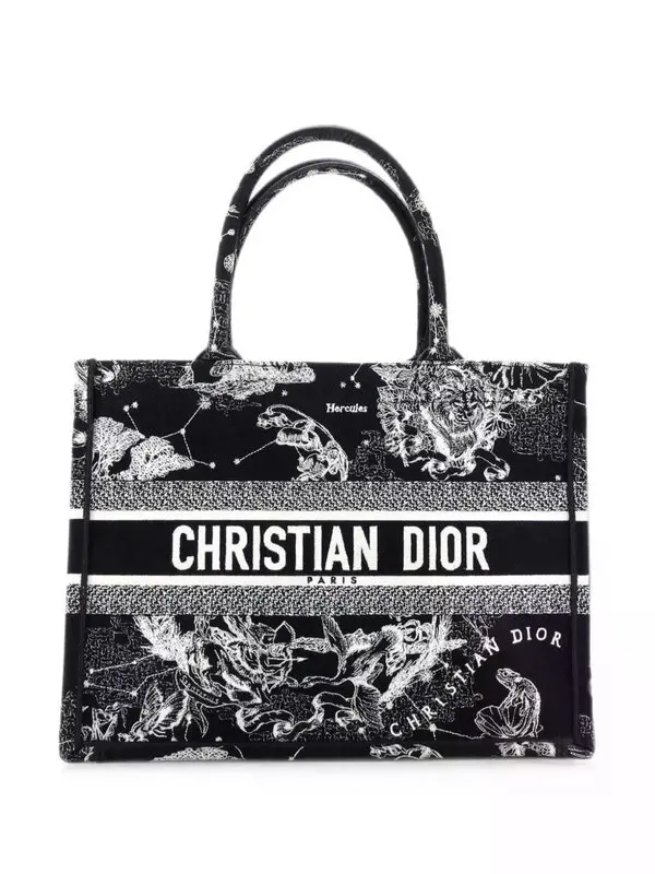Dior Book Embroidered Canvas Medium Tote Bag - Black