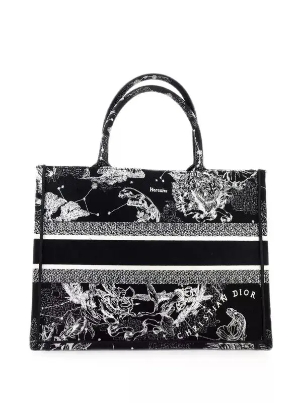 Dior Book Embroidered Canvas Medium Tote Bag - Black