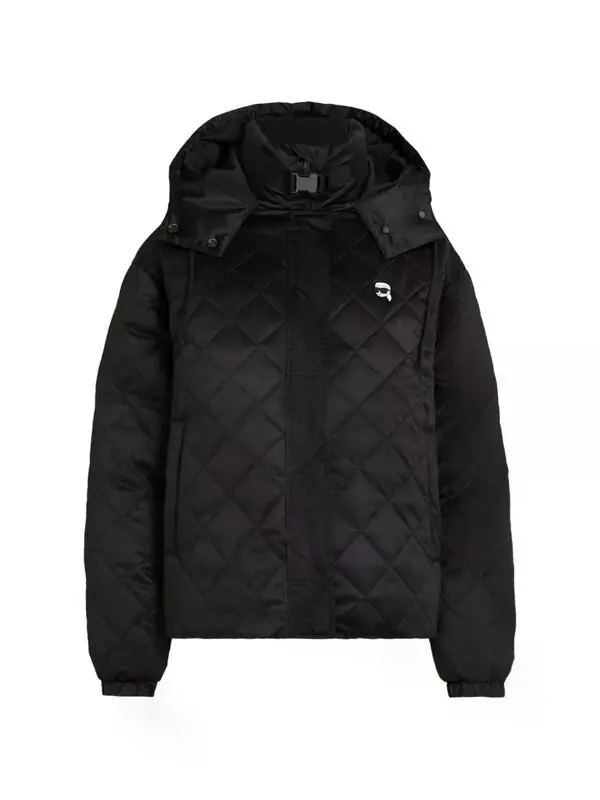 Karl Lagerfeld Ikon Quilted Puffer Jacket With Drawstring Hood - Black