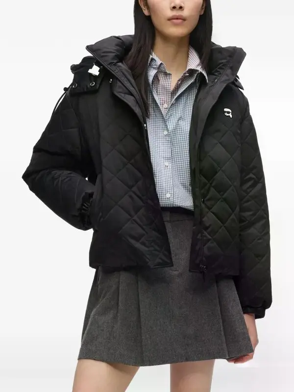 Karl Lagerfeld Ikon Quilted Puffer Jacket With Drawstring Hood