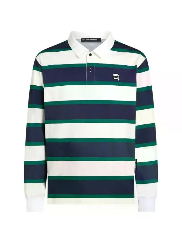 Karl Lagerfeld Ikon Striped Rugby Polo Shirt - White