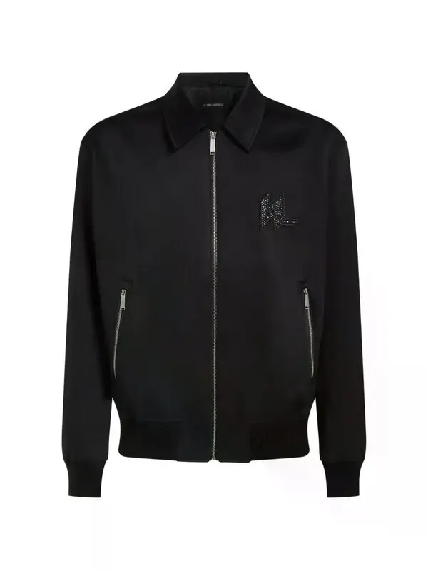 Karl Lagerfeld Monogram Embellished Satin Bomber Jacket - Black