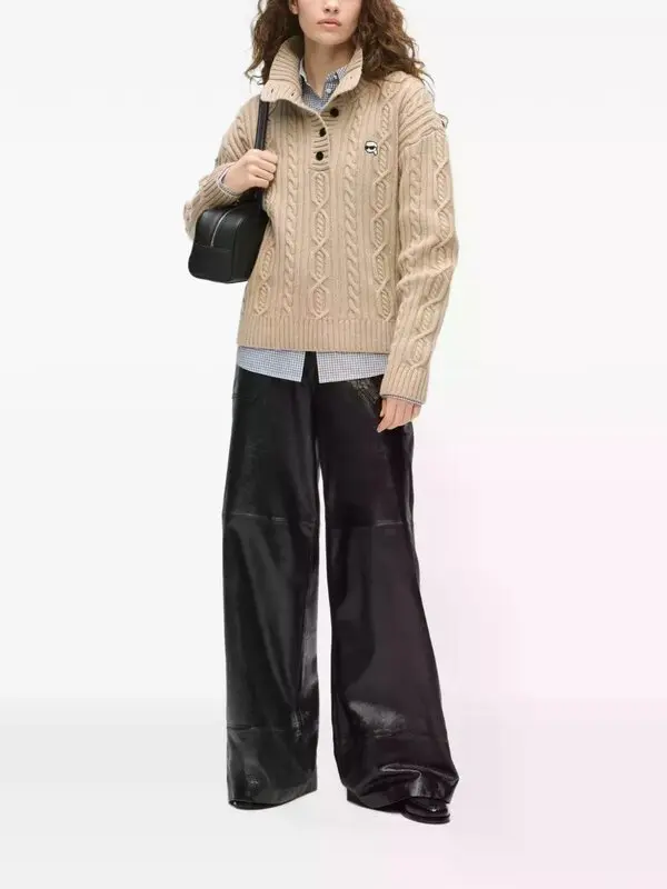 Karl Lagerfeld Ikon Cable-knit Polo Sweater - Neutrals