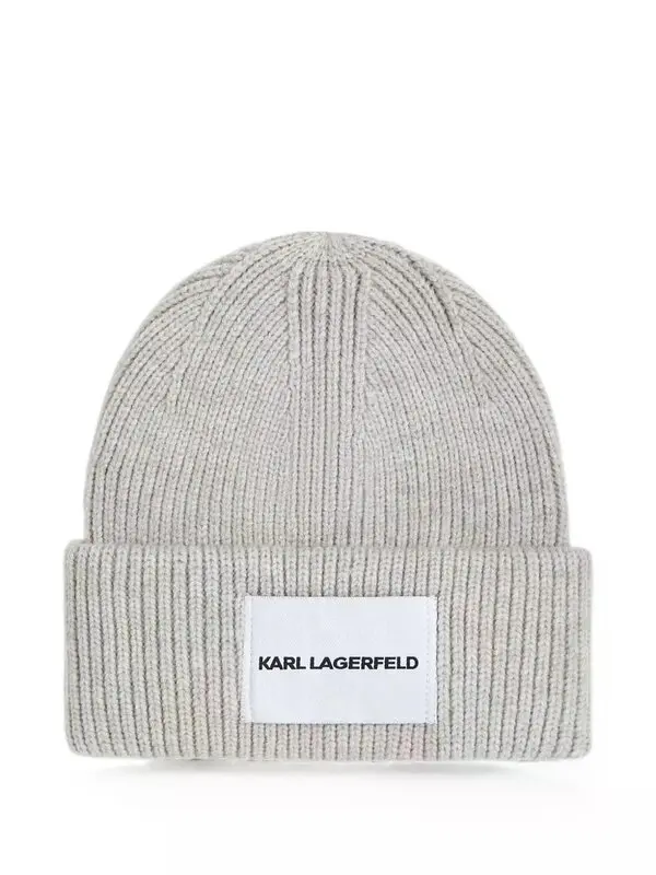 Karl Lagerfeld Ribbed Knit Beanie With Logo Patch - Neutrals