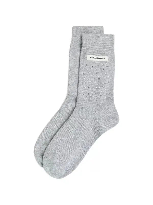 Karl Lagerfeld Rhinestone Embellished Logo Socks - Grey