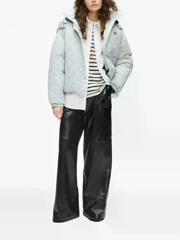 Karl Lagerfeld Quilted Puffer Jacket With Detachable Drawstring Hood - Grey