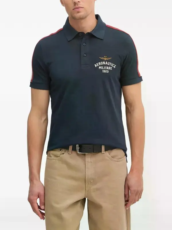 AERONAUTICA MILITARE Logo-embroidered Striped-sleeve Polo Shirt - Blue