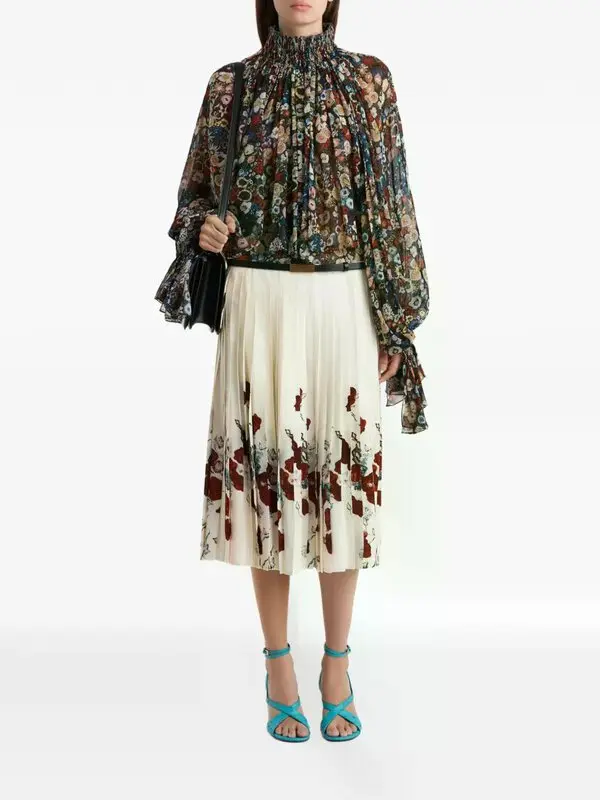 Khaite Durer High Neck Floral Blouse - Black