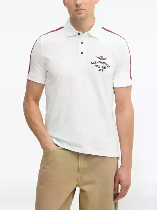 AERONAUTICA MILITARE Logo-embroidered Side-stripe Polo Shirt - White