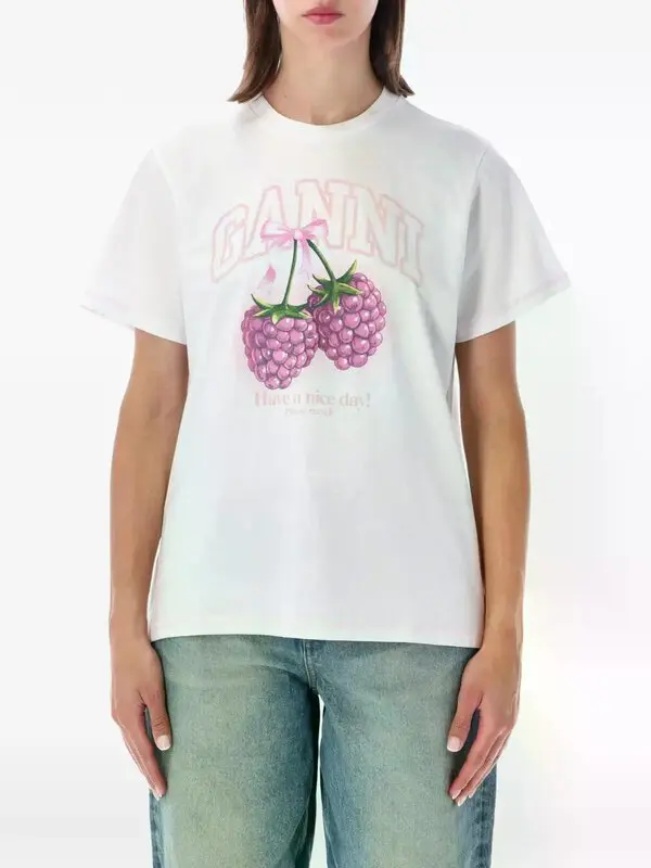 GANNI Baby-fit T-shirt With Raspberry Graphic