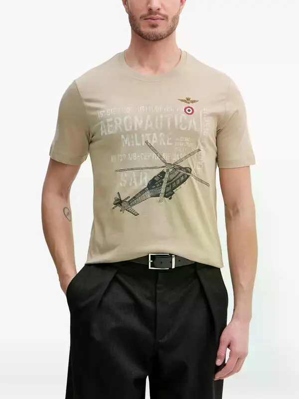 AERONAUTICA MILITARE Helicopter-print Cotton T-shirt - Neutrals