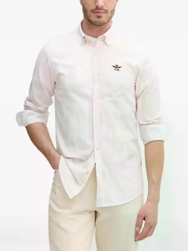 AERONAUTICA MILITARE Vertical-stripe Logo-embroidered Shirt - White