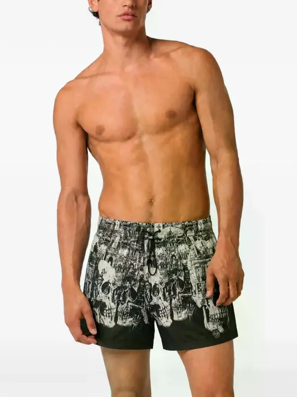 Philipp Plein Skull Hotel Graphic Swim Shorts - Black