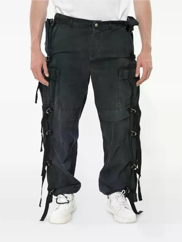 MAGLIANO Ripstop Texture Straight-leg Trousers With Strap Detailing - Black