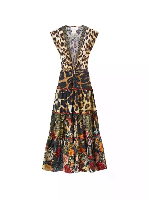 Camilla Leopard-print Twist-front Midi Dress - Black