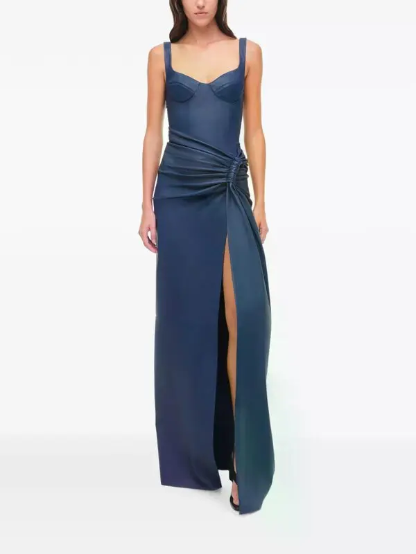 Simkhai Lyle Draped Leather Long Dress - Blue