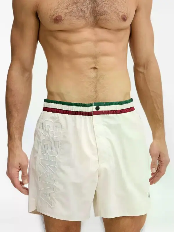 AERONAUTICA MILITARE Logo-embroidered Striped-waistband Swim Shorts - Neutrals