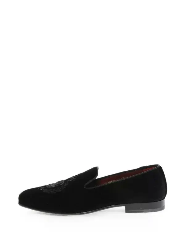 Corneliani Embroidered Velvet Loafers - Black