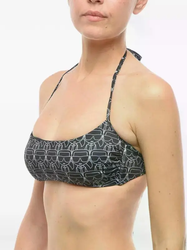 Karl Lagerfeld Halterneck Logo-print Bikini Top - Black