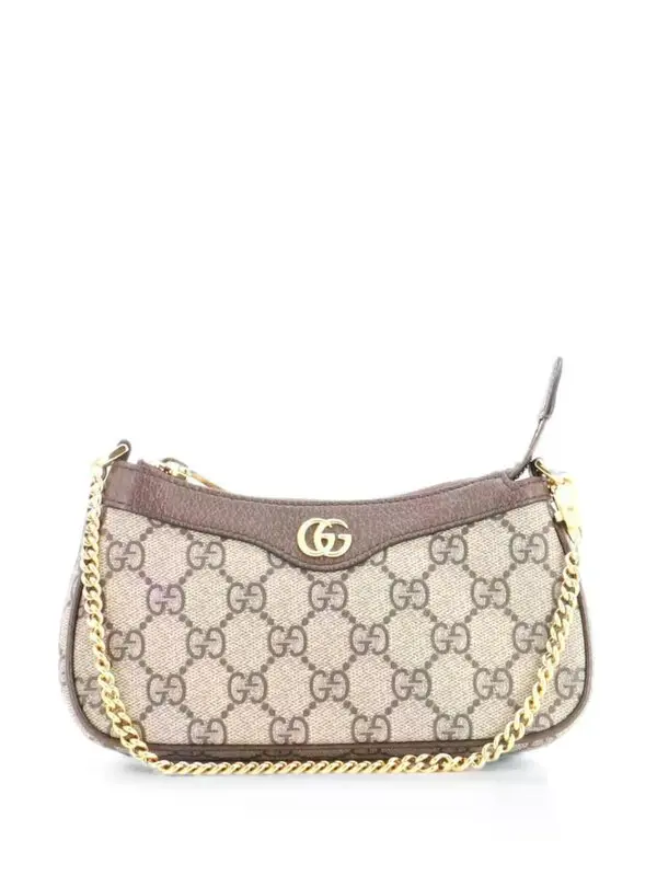 Gucci Ophidia Charm Shoulder Bag Gg Coated Canvas With Leather Mini Crossbody Bag - Brown