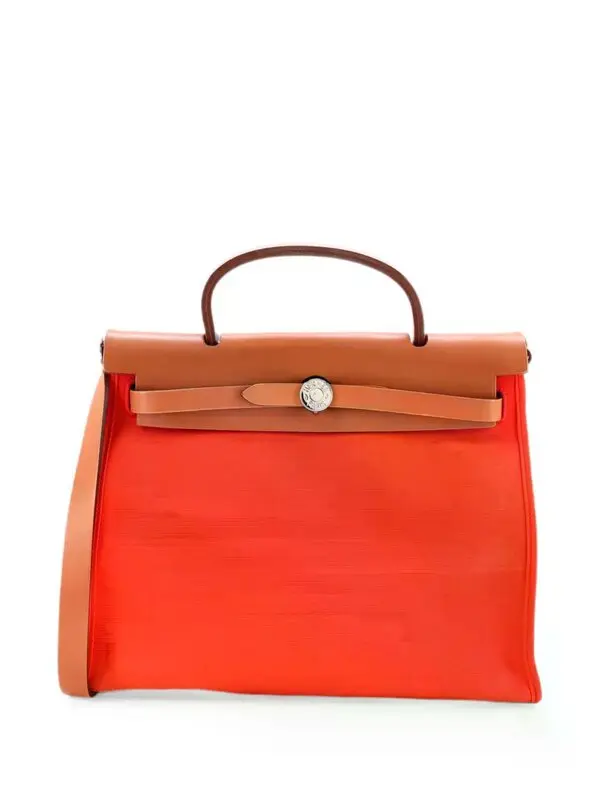 Hermès Herbag Zip Leather And Toile 31 Shoulder Bag - Orange