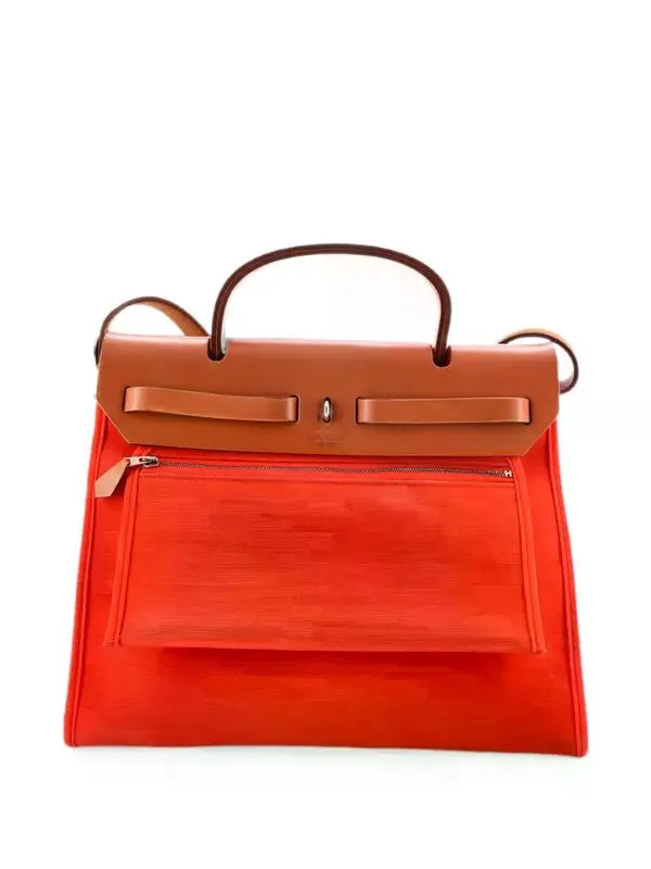 Hermès Herbag Zip Leather And Toile 31 Shoulder Bag - Orange