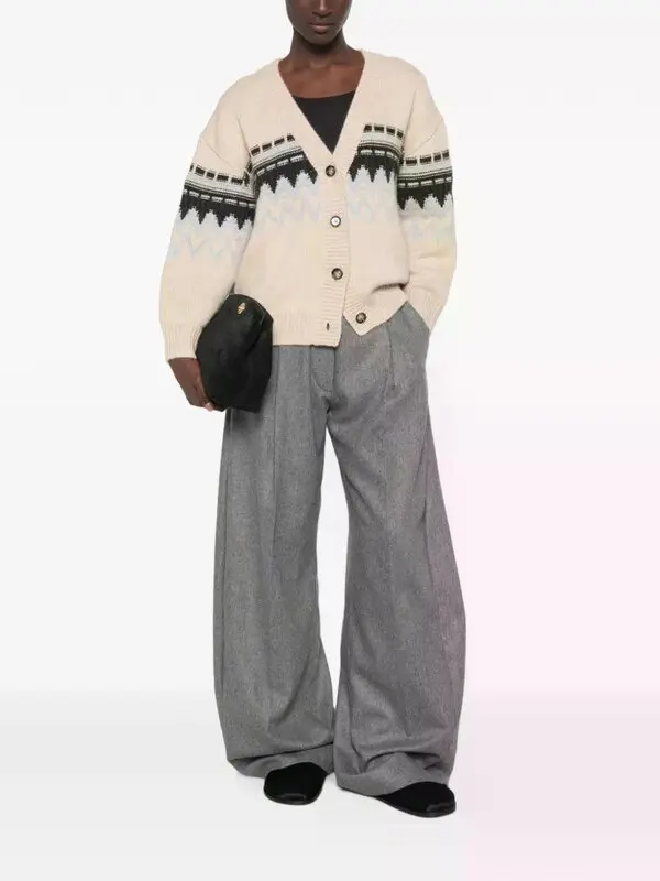ALLUDE V-neck Cashmere Cardigan With Geometric Print