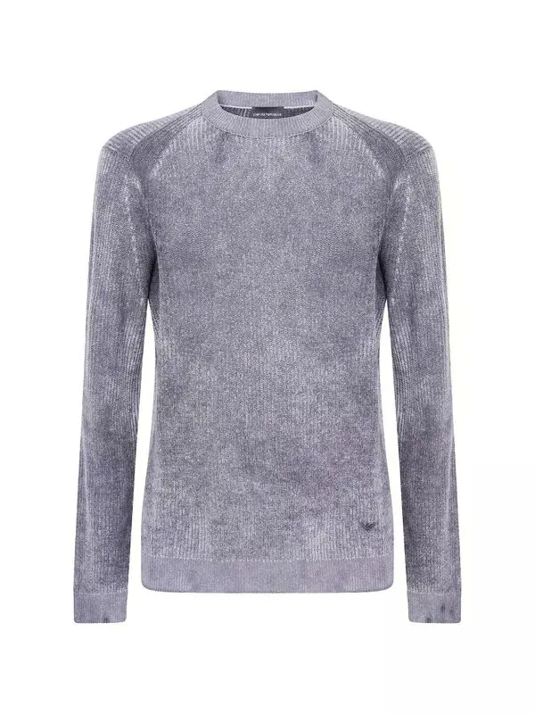 Emporio Armani Ribbed Virgin Wool Sweater With Mélange Print - Grey