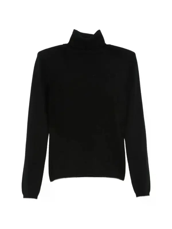 ALLUDE Padded Shoulder Turtleneck Sweater - Black