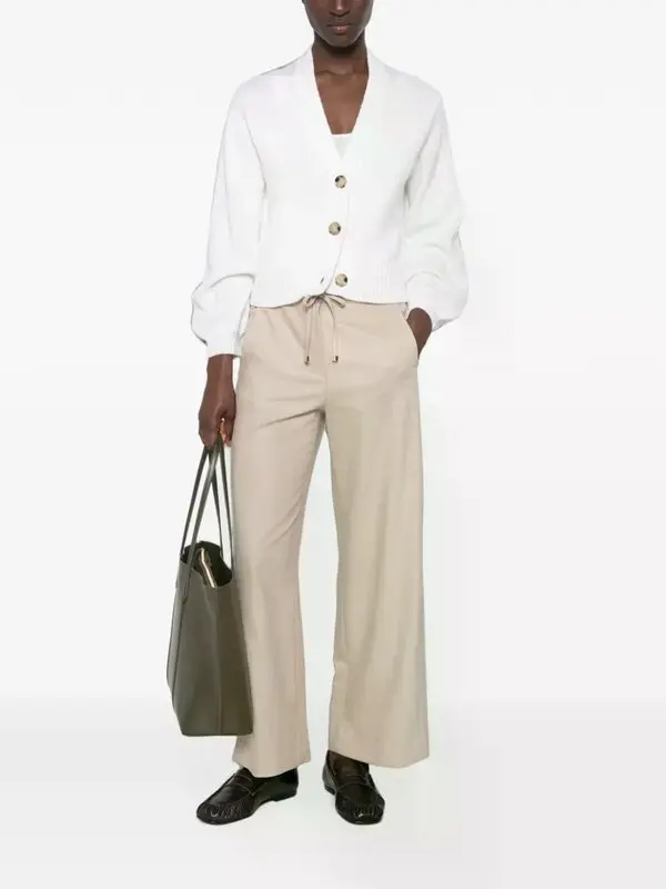ALLUDE Ribbed-trim V-neck Cardigan - White