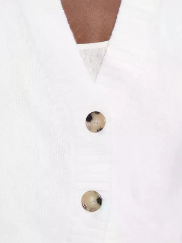 ALLUDE V-neck Cardigan With Ribbed Trim - White