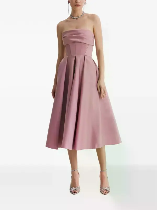 FRAMBOISE Strapless Panel Bodice Dress With Pleated Skirt - Pink