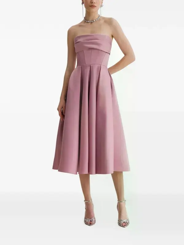 FRAMBOISE Strapless Panel Bodice Dress With Pleated Skirt