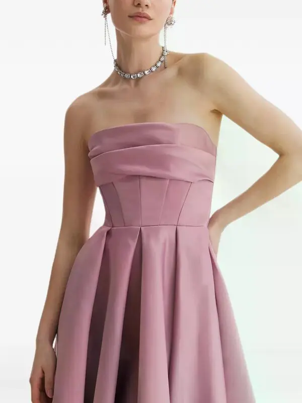 FRAMBOISE Strapless Panel Bodice Dress With Pleated Skirt