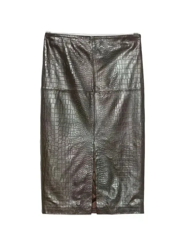 Federica Tosi Crocodile-effect Leather Midi Skirt - Brown