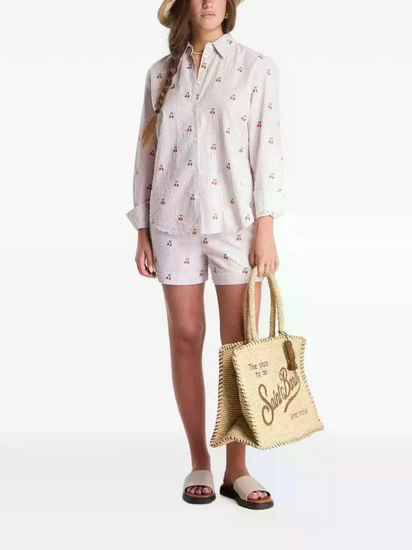 MC2 SAINT BARTH Meave Cherry-embroidered Seersucker Shorts