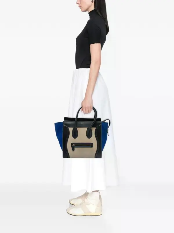 Celine Mini Luggage Tote Bag In Calfskin And Suede - Multicolour