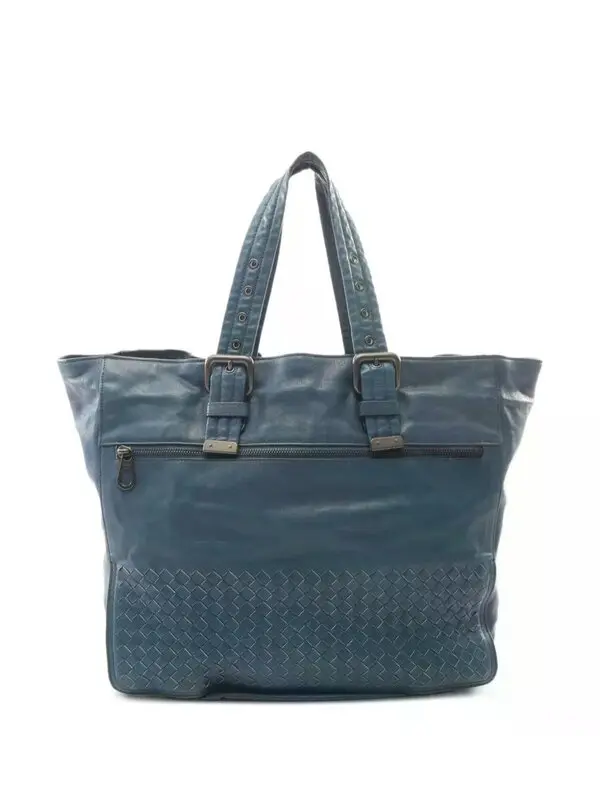 Bottega Veneta 2000s Intrecciato Calf Leather Tote Bag - Blue