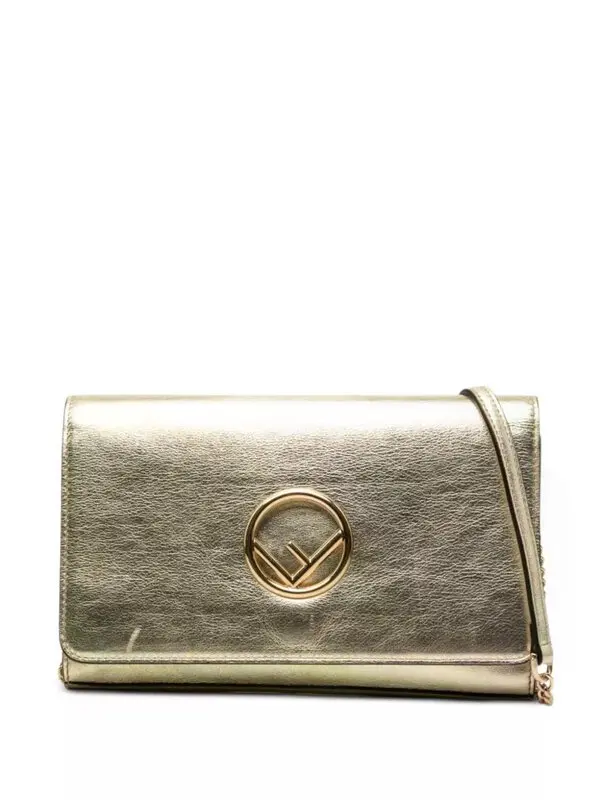 Fendi 2010-2026 Metallic Calfskin F Is Kan I Wallet On Chain Crossbody Bag - Gold