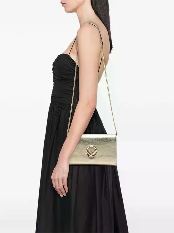 Fendi 2010-2026 Metallic Calfskin F Is Kan I Wallet On Chain Crossbody Bag