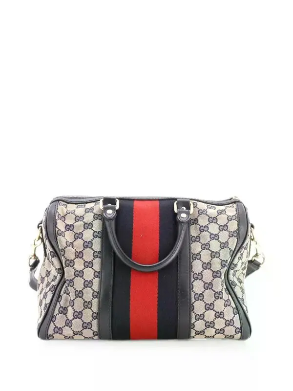Gucci Vintage Web Boston Bag Gg Canvas Medium Satchel - Blue
