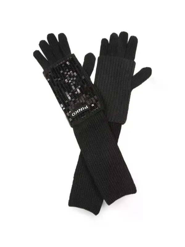 Pinko Sequin-embellished Ribbed-knit Gloves
