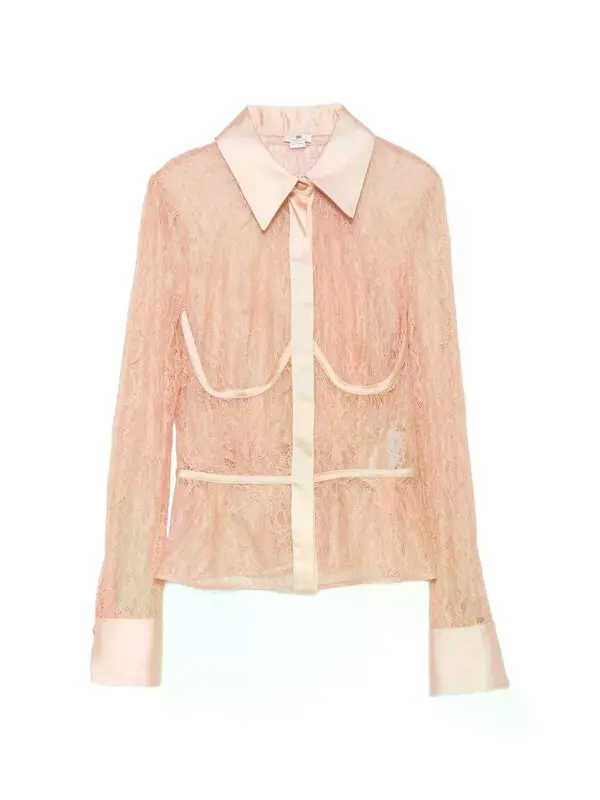 Elisabetta Franchi Lace-panelled Satin-trim Shirt - Pink