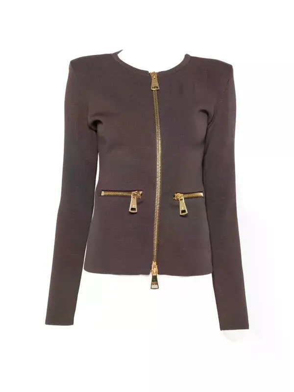 Elisabetta Franchi Zip-detail Shoulder-pad Cardigan - Brown