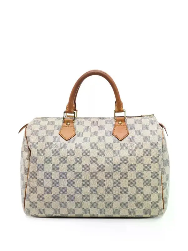 LOUIS VUITTON Damier Azur Speedy 30 Boston Bag - White