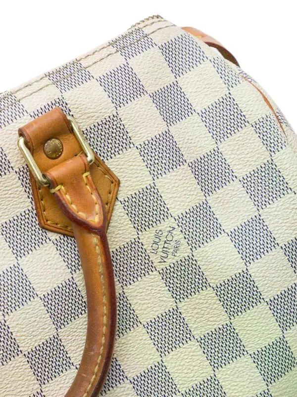 LOUIS VUITTON Damier Azur Speedy 30 Boston Bag - White