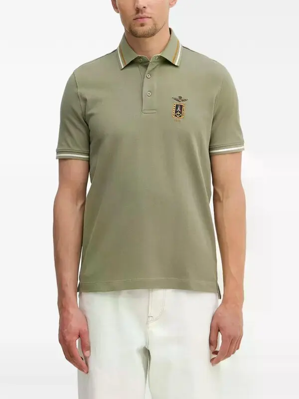 AERONAUTICA MILITARE Logo-embroidered Tipped Polo Shirt - Green