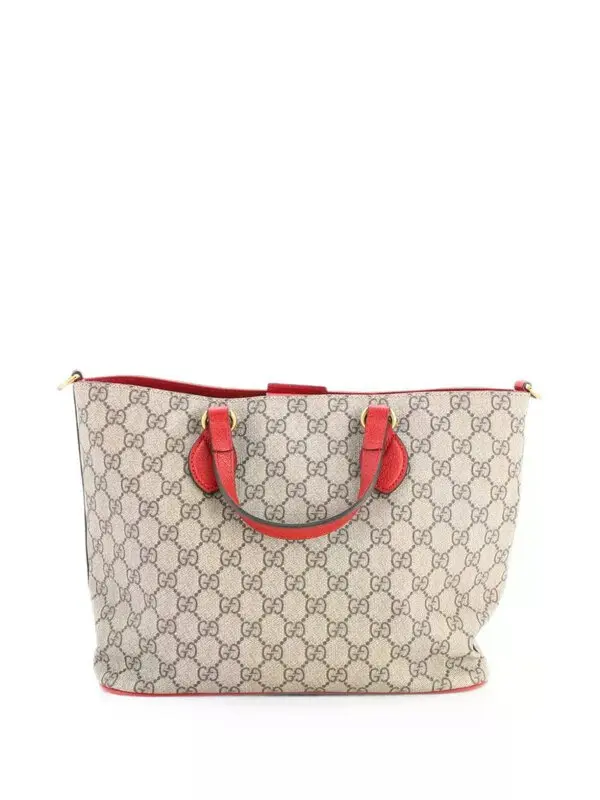 Gucci Convertible Soft Gg Coated Canvas Tote Bag With Applique - Brown